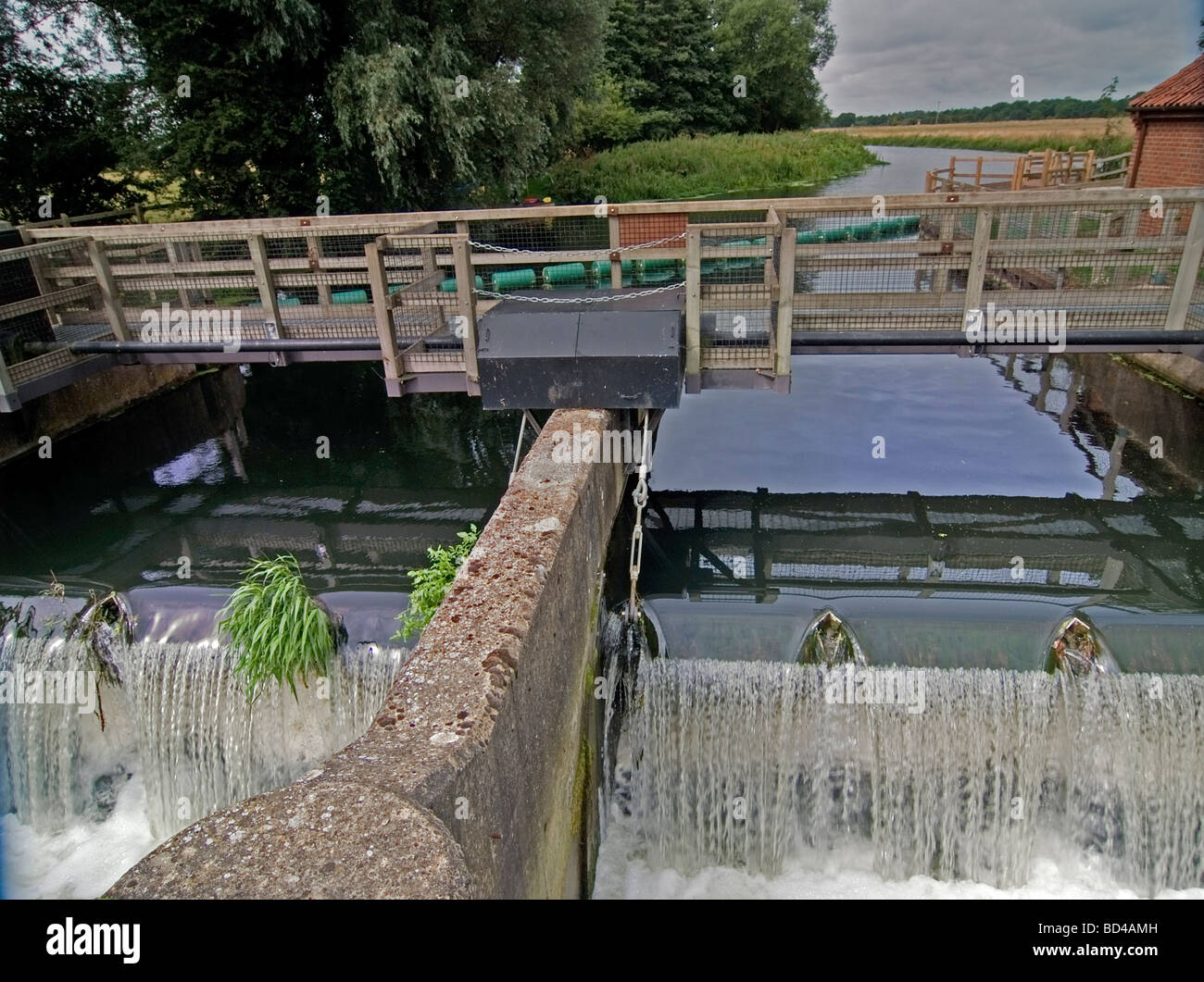 automatic anti flooding sluice gates at ellingham over river waveney ...