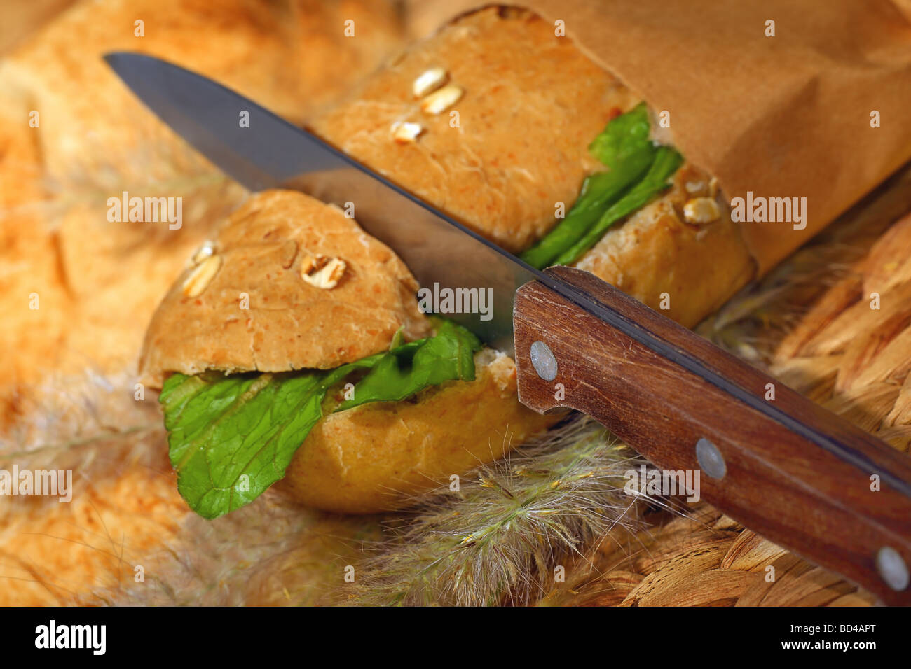 Food. Big delicious Sandwich cut by knife Stock Photo - Alamy
