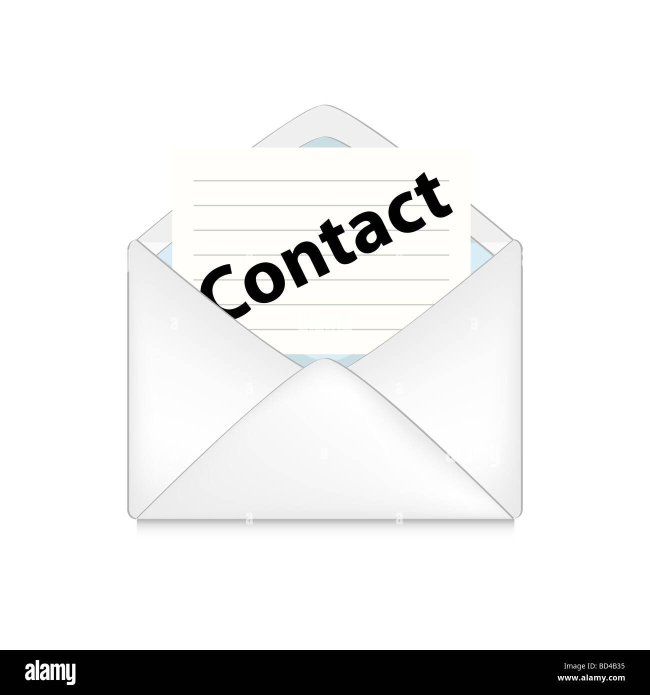 opened envelope with contact on white background Stock Photo - Alamy