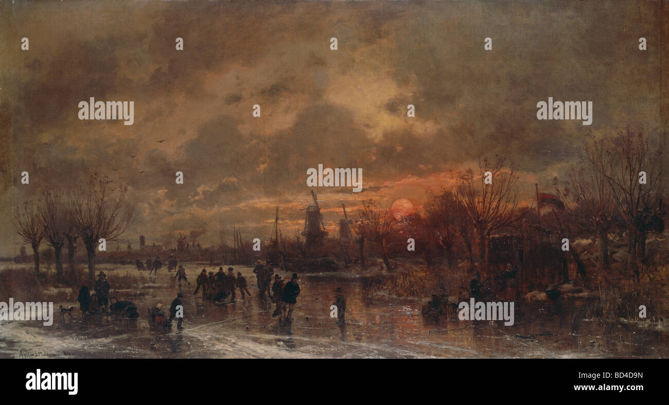 fine arts, Stademann, Adolf (1824 - 1895), painting "Winterabend ...