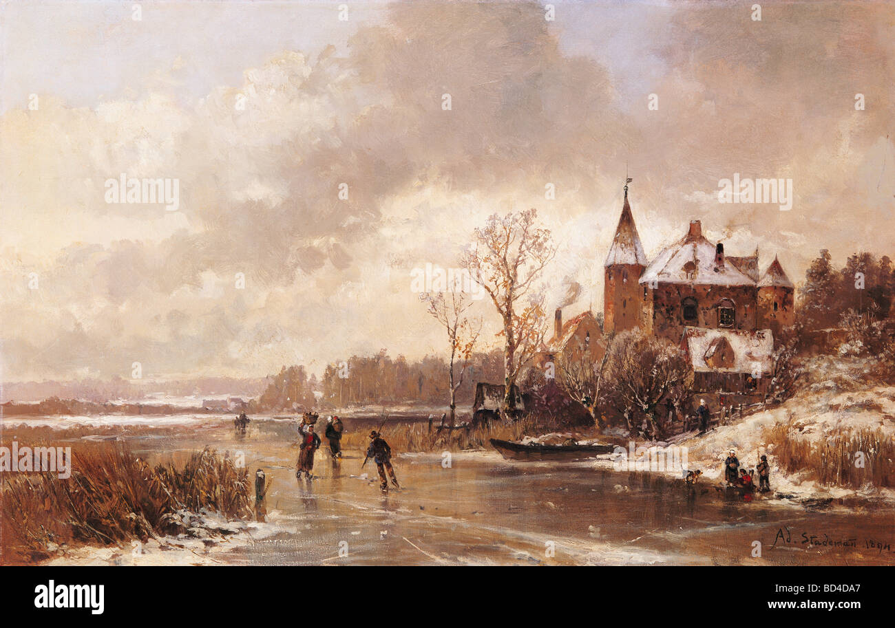 fine arts, Stademann, Adolf (1824 - 1895), painting "Winterlandschaft ...