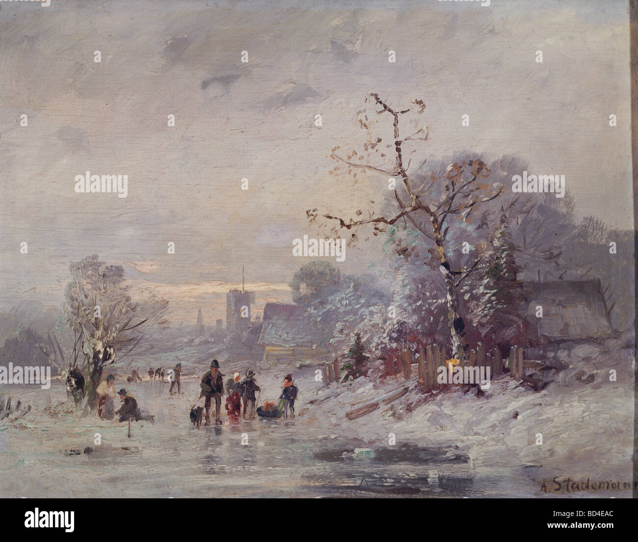 fine arts, Stademann, Adolf (1824 - 1895), painting "Winterlandschaft ...
