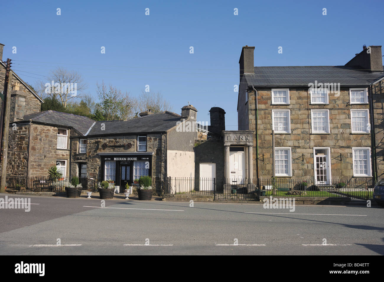 Former shop and bank buildings in Llan Ffestiniog, North Wales which ...