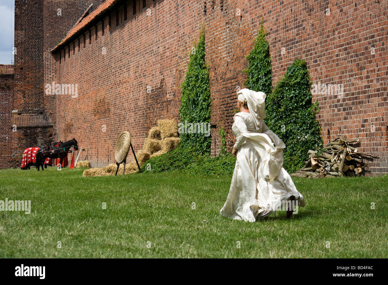 Medieval scene, Gothic woman running through the scene. Taken during ...