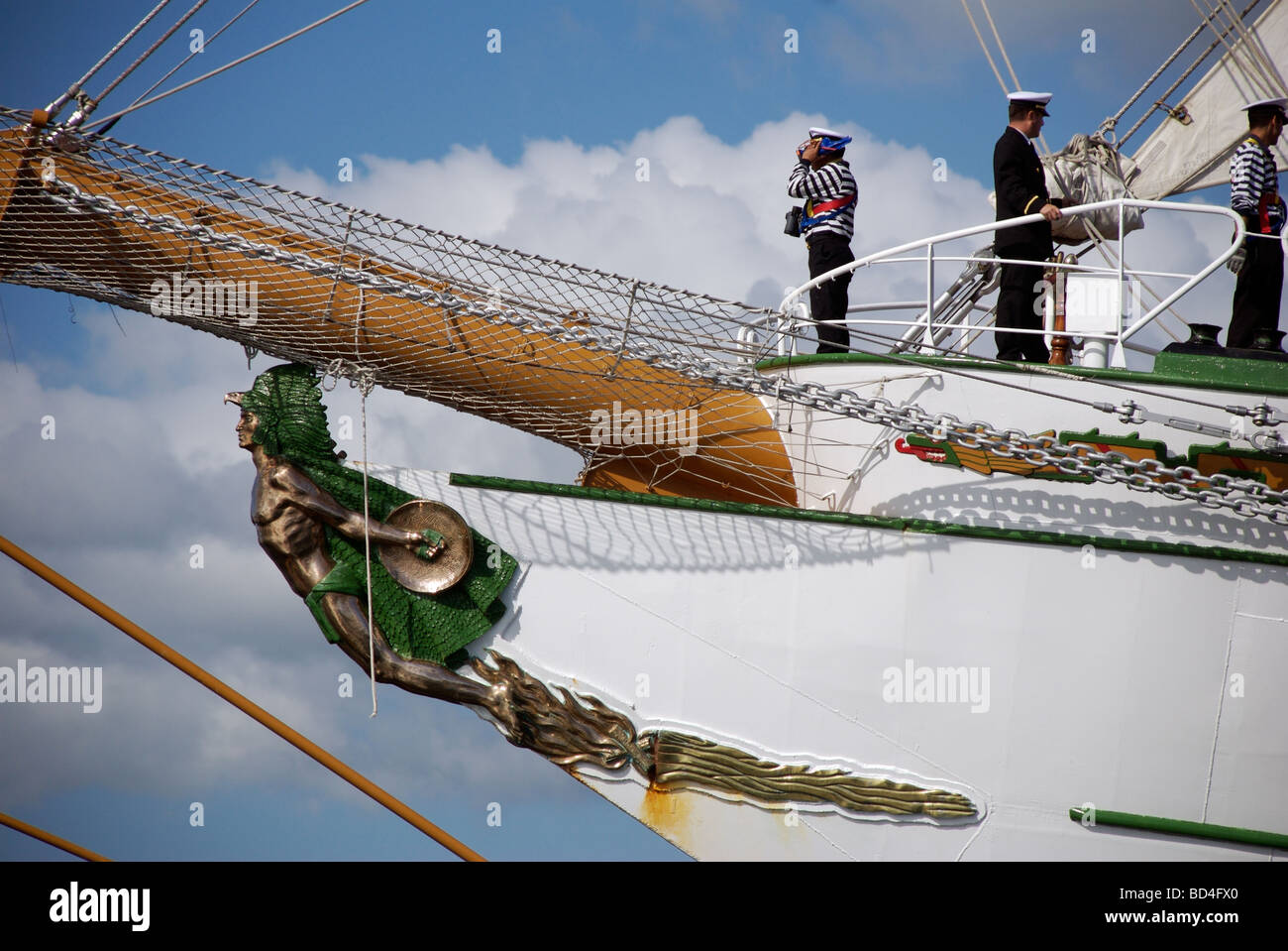 Aztec warrior figurehead on the Mexican three masted barque Cuauhtemoc ...
