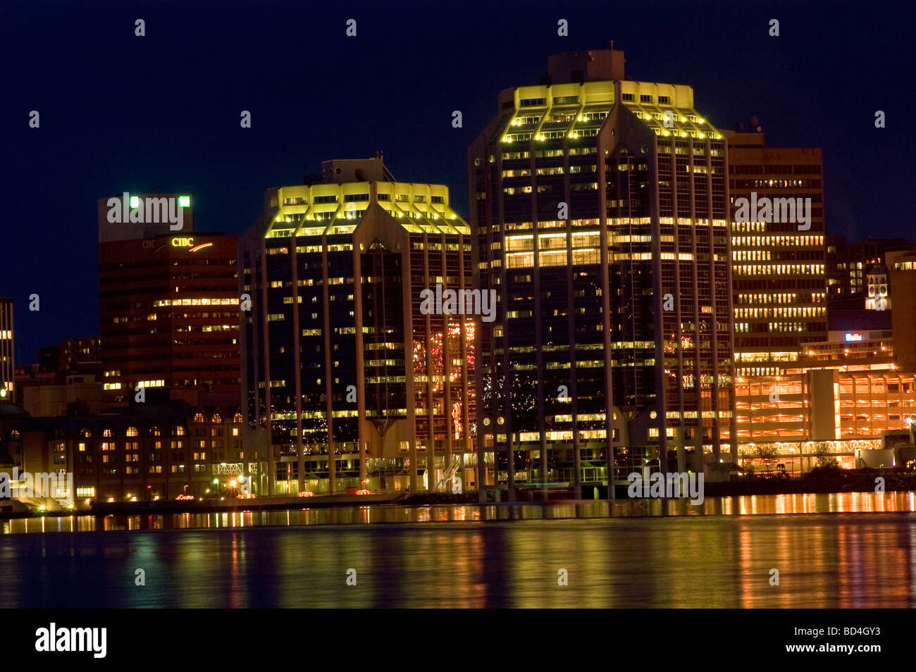 Halifax waterfront architecture at night, Nova Scotia, Canada Stock ...
