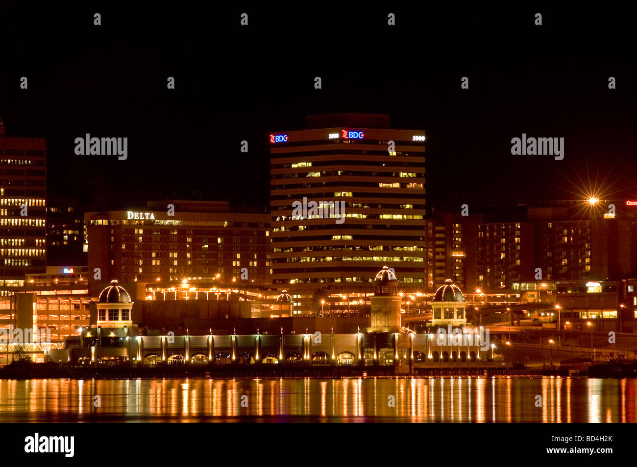 Halifax waterfront architecture at night, Nova Scotia, Canada Stock ...