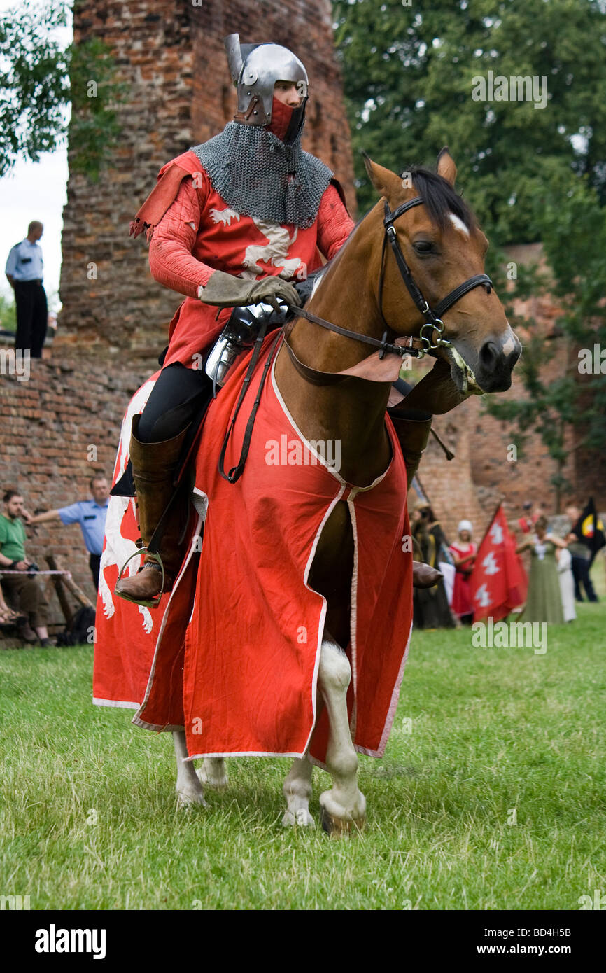 Proud medieval cavalry knight on military horse. Taken in Malbork ...