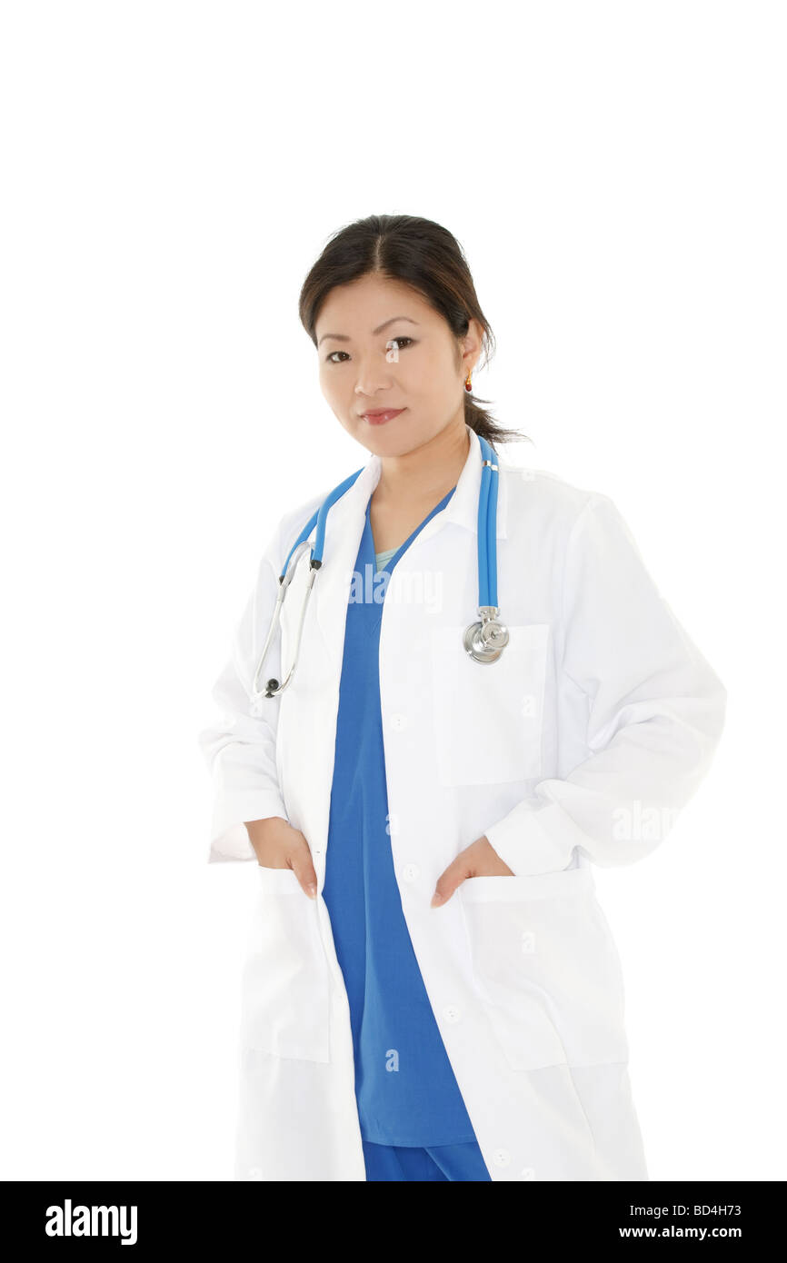 Beautiful Asian doctor or nurse on a white background Stock Photo - Alamy