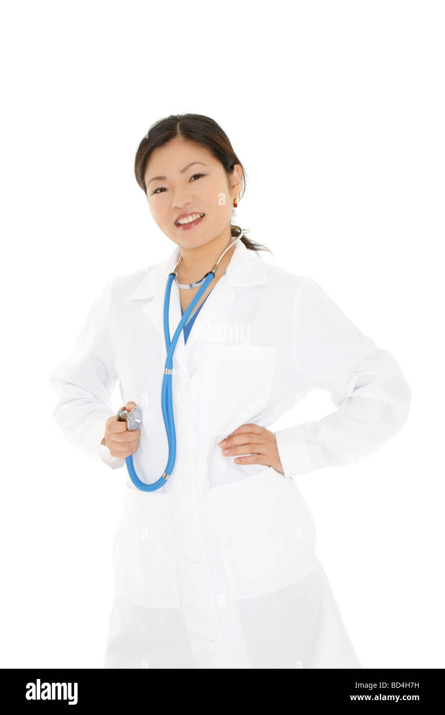 Beautiful Asian doctor or nurse on a white background Stock Photo - Alamy