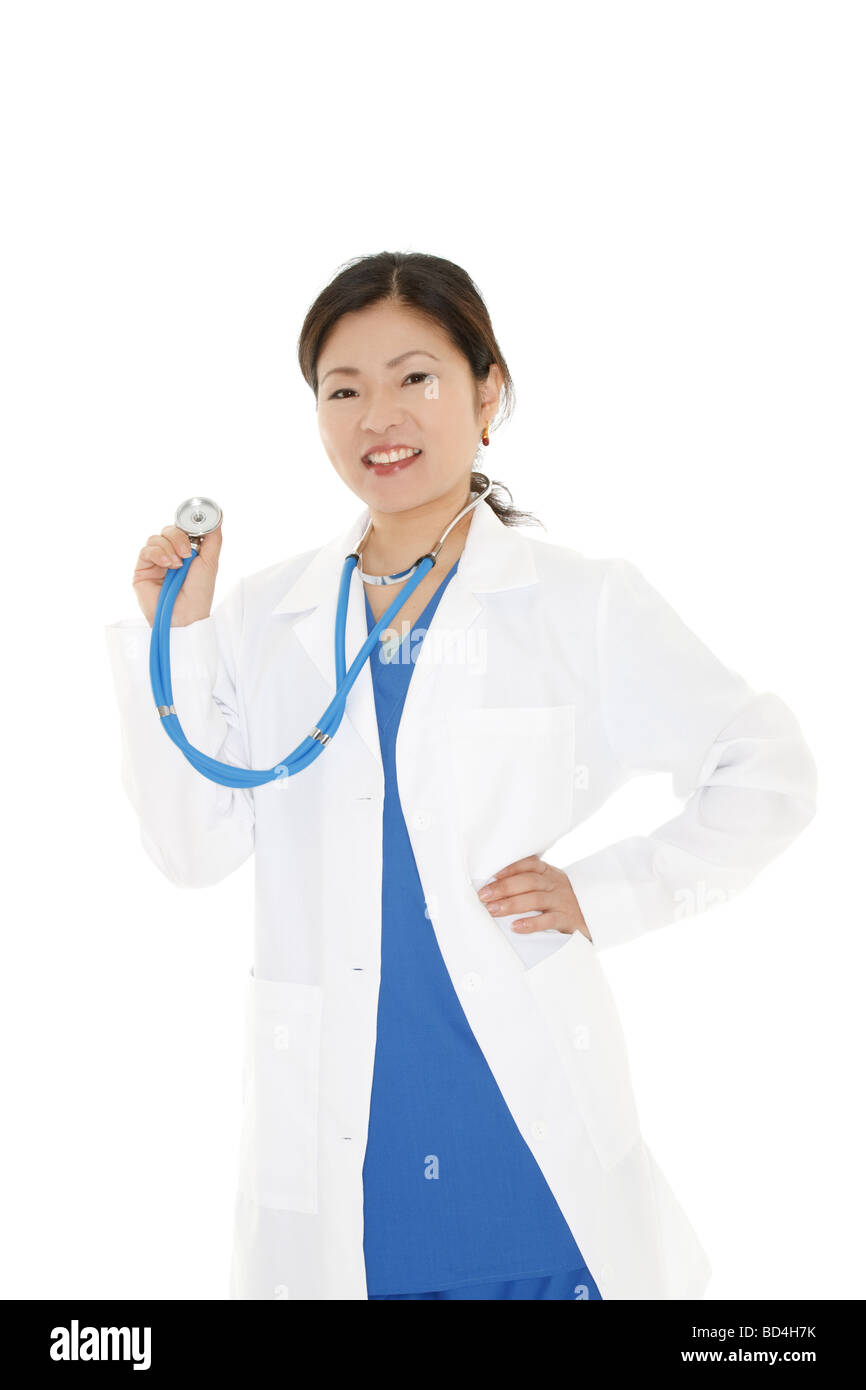 Beautiful Asian doctor or nurse on a white background Stock Photo - Alamy