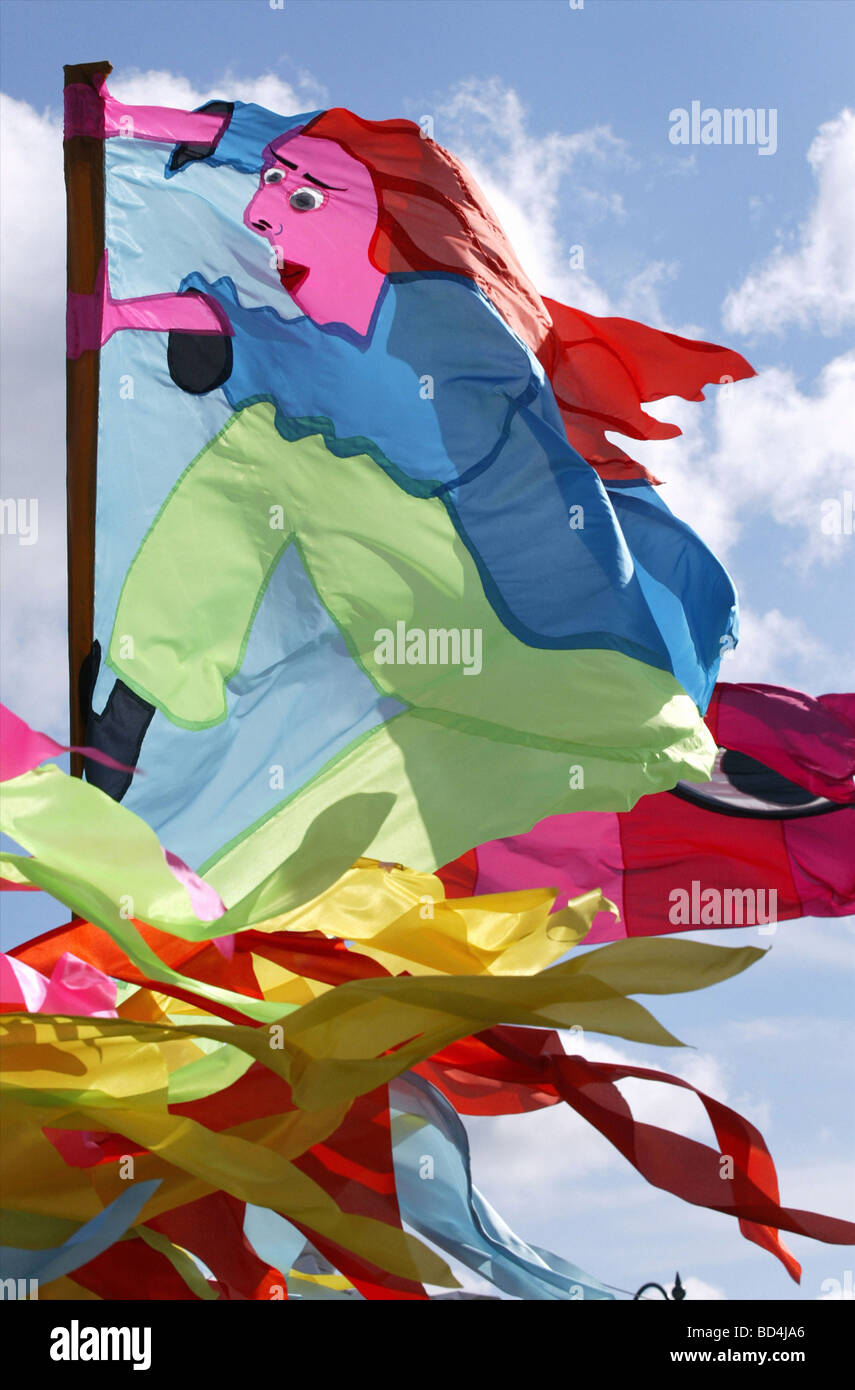 Colourful flags in Penzance for the Golowan festival Stock Photo - Alamy