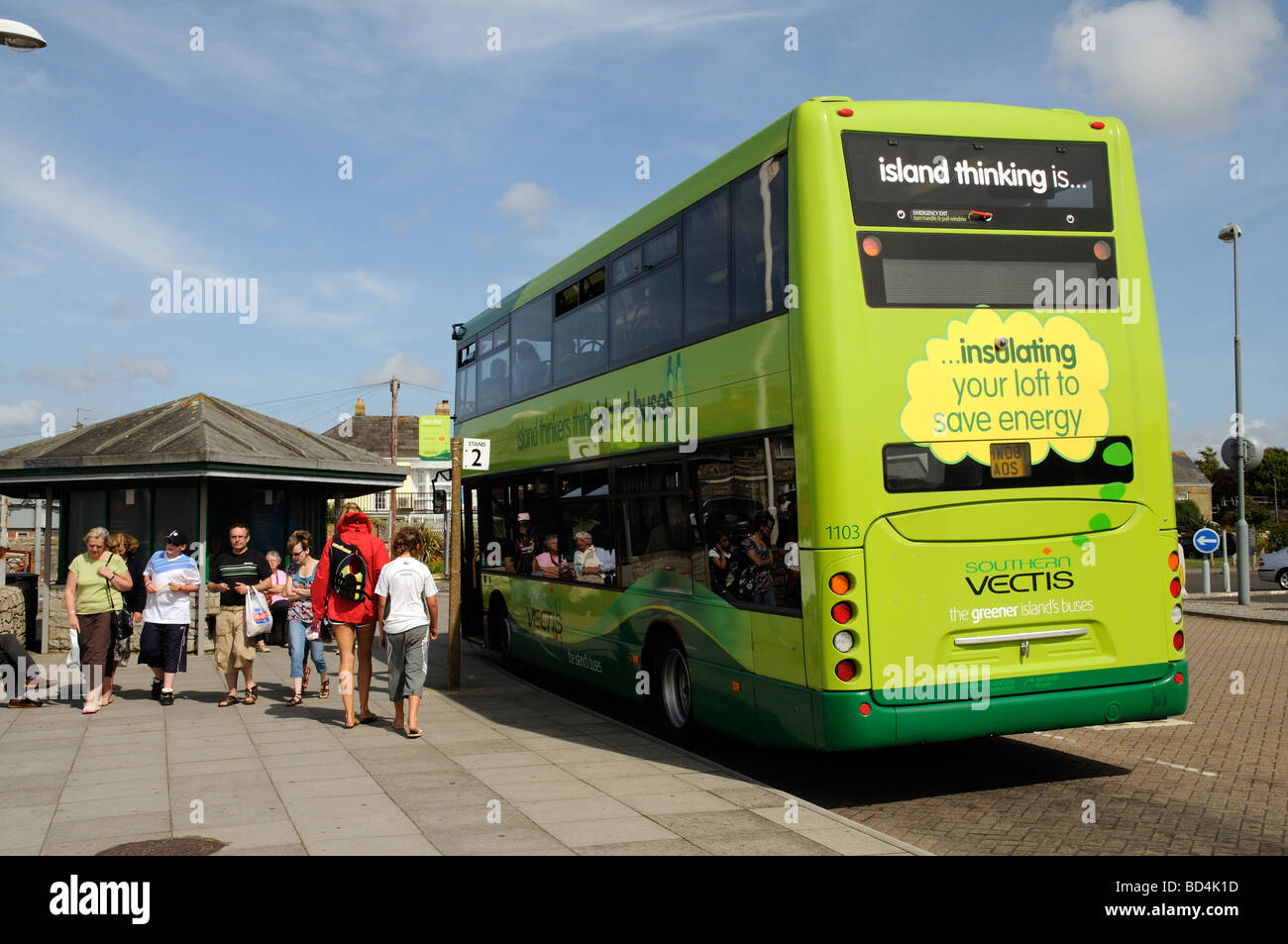 Yarmouth resort Isle of Wight England UK Southern Vectis double decker Scania Omnicity model bus ...