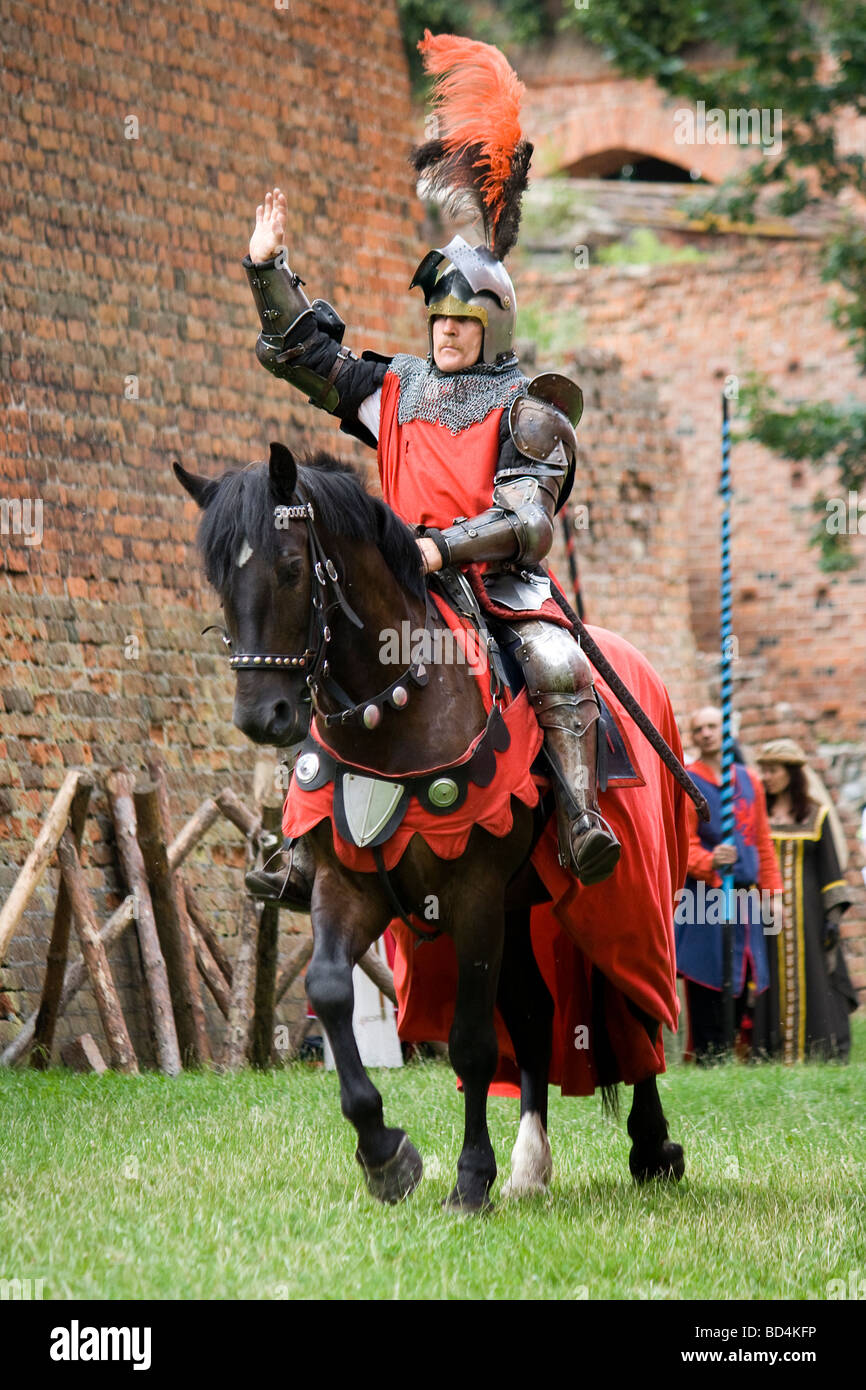Proud medieval cavalry knight on military horse. Taken in Malbork ...