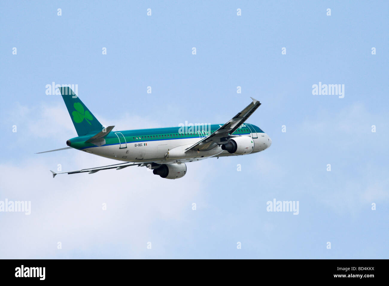 Passenger plane, Airbus A 320, Aer Lingus Airline, in climb flight ...