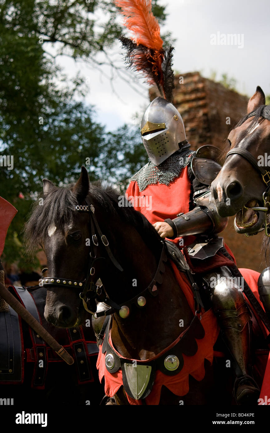 Proud medieval cavalry knights on military horses. Taken in Malbork ...
