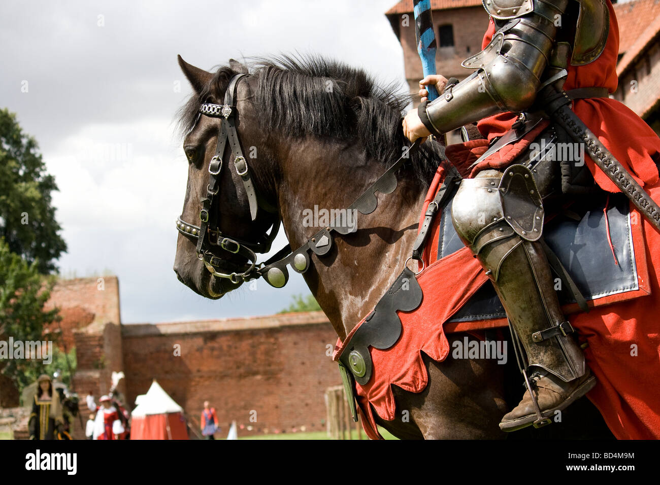 Medieval cavalry knight on military horse. Taken in Malbork, Poland ...