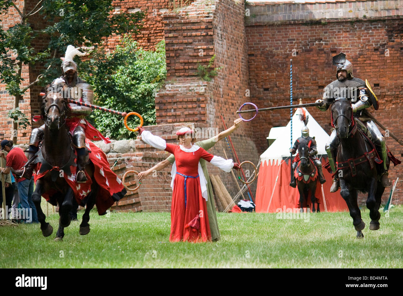 Medieval calvary knights showing their lance related skills. Taken ...
