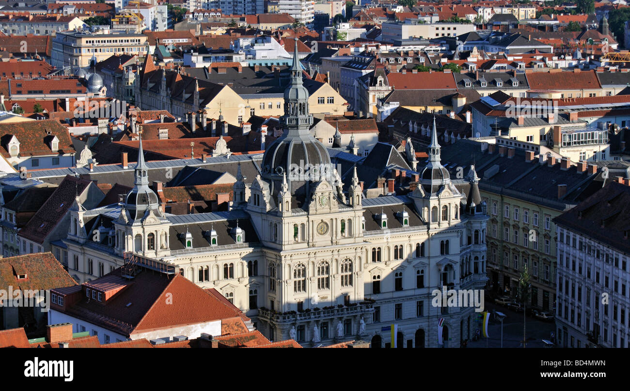View of Graz Old Town and Rathaus Town Hall from Schlossberg Hill ...