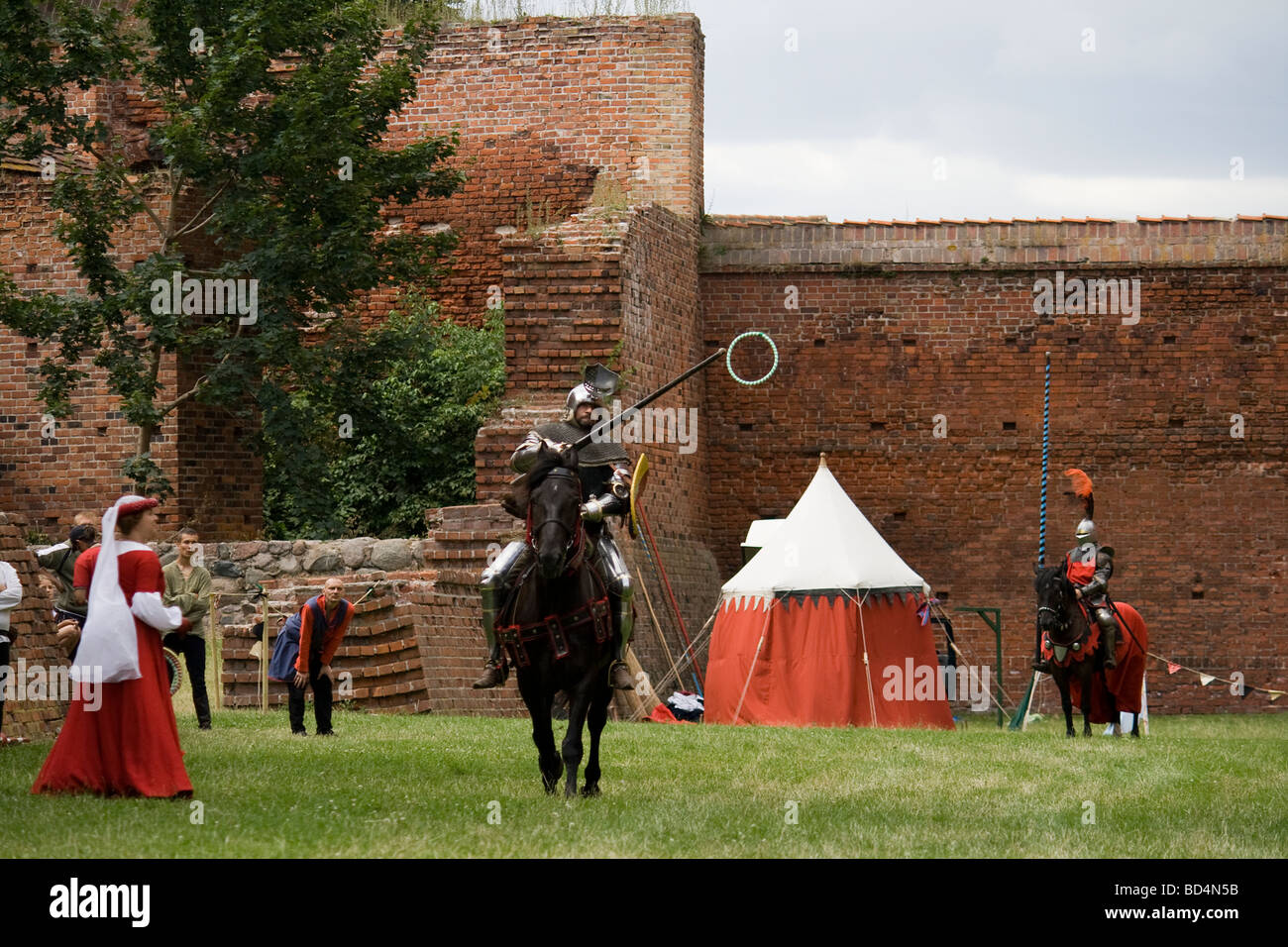 Medieval calvary knight showing his lance related skills. Taken during ...