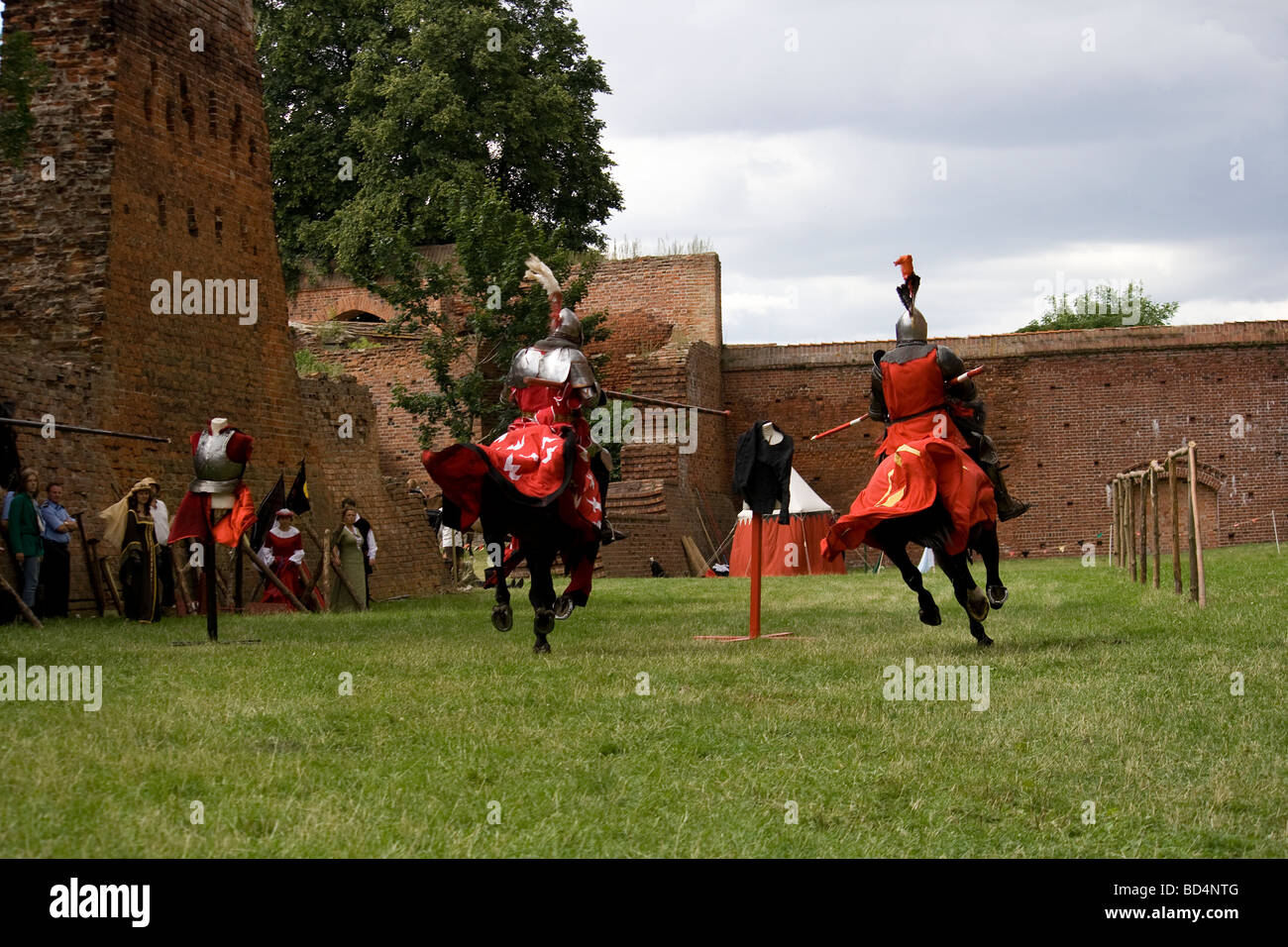 Medieval calvary knights showing their lance related skills. Taken ...