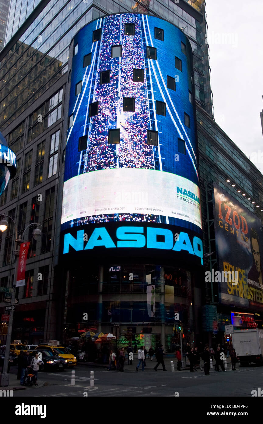NASDAQ stock building advertisement on Times Square, New York, USA ...
