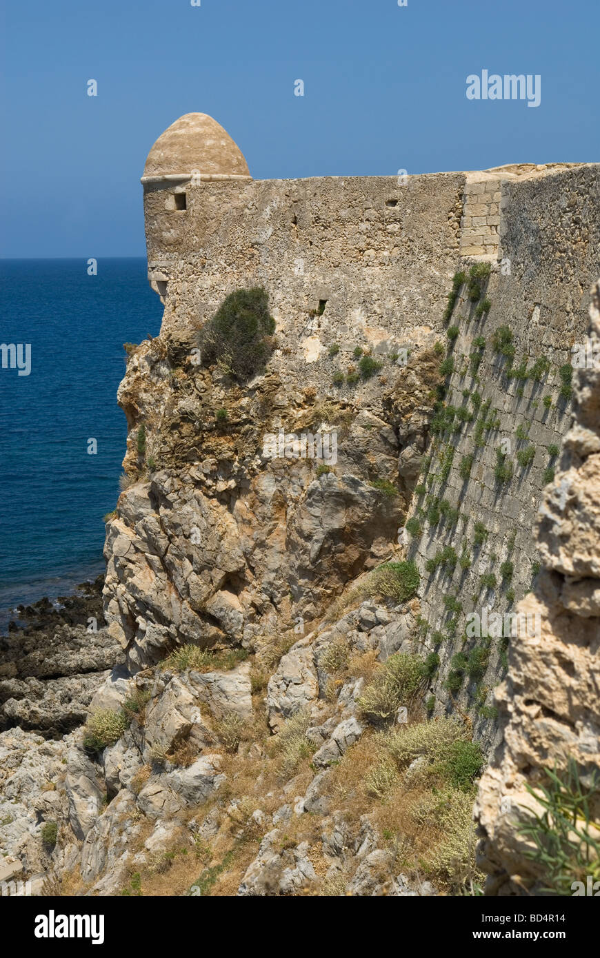 Part of the wall and turret at the Fortress Fortezza at Rethymnon Crete ...