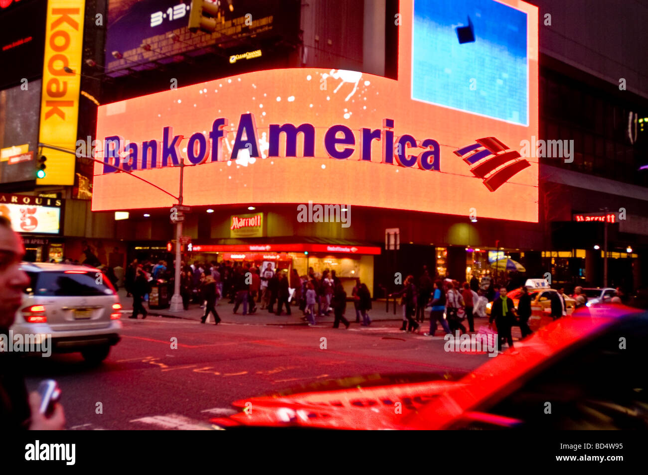 Night lights of Bank of America at Times Square, Manhattan, New York ...