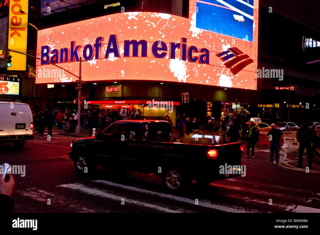 Night lights of Bank of America at Times Square, Manhattan, New York ...