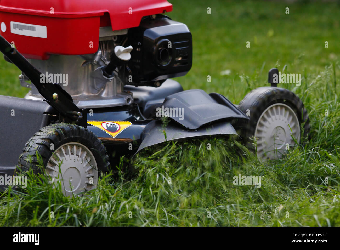 Lawnmower lawn mower engine close up closeup in USA US from above ...
