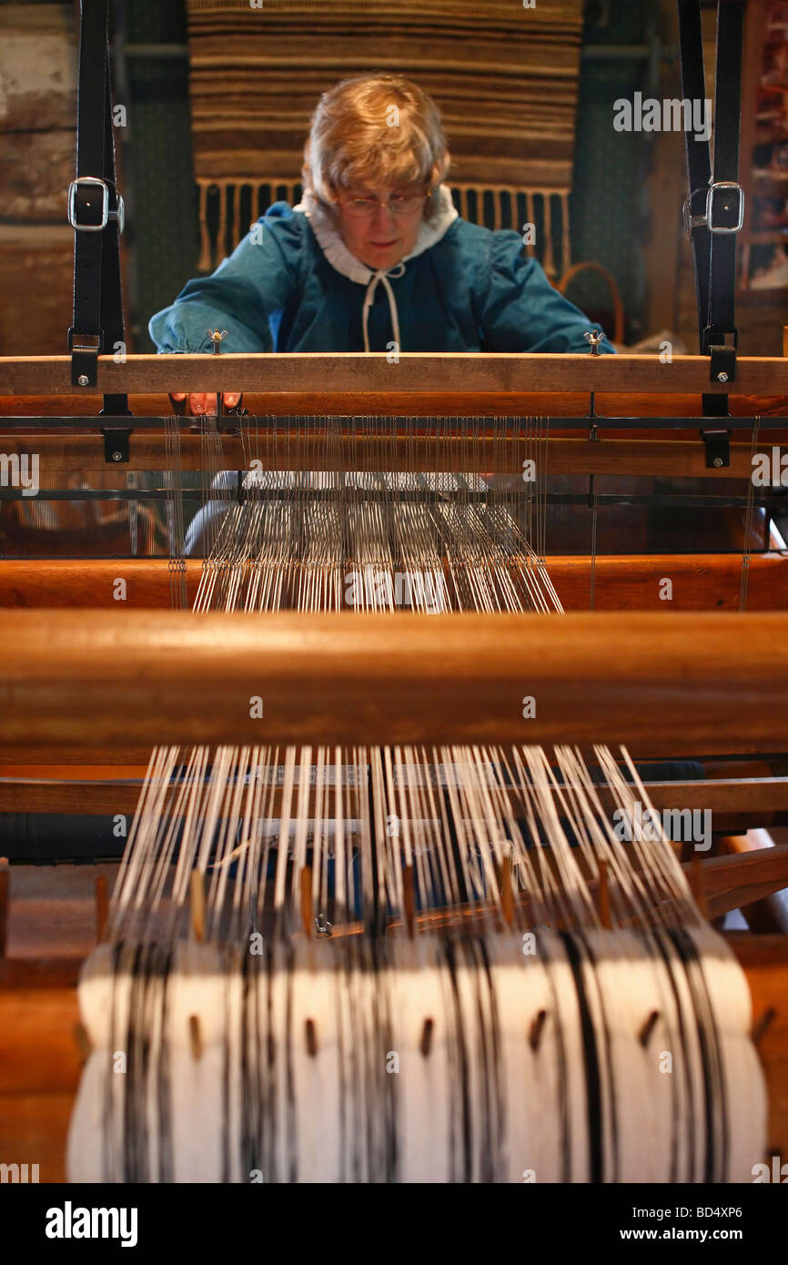 Historic craft hand loom textile warp Weaving shop Sauder Village Ohio ...