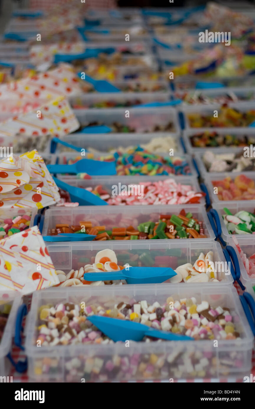 A wide selection of sweets (candy) for sale on a stall Stock Photo - Alamy