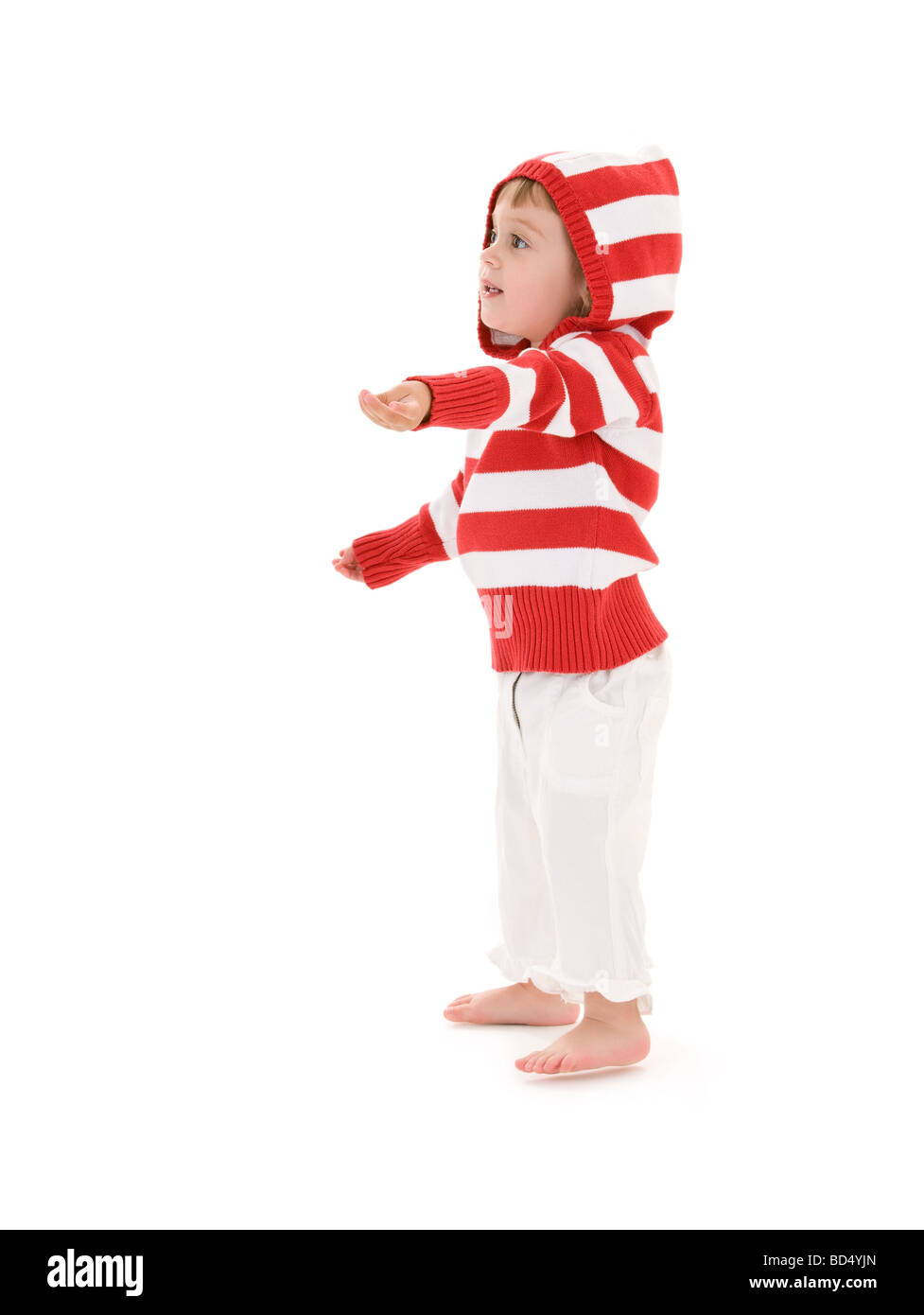 picture of little girl extending hand over white Stock Photo - Alamy