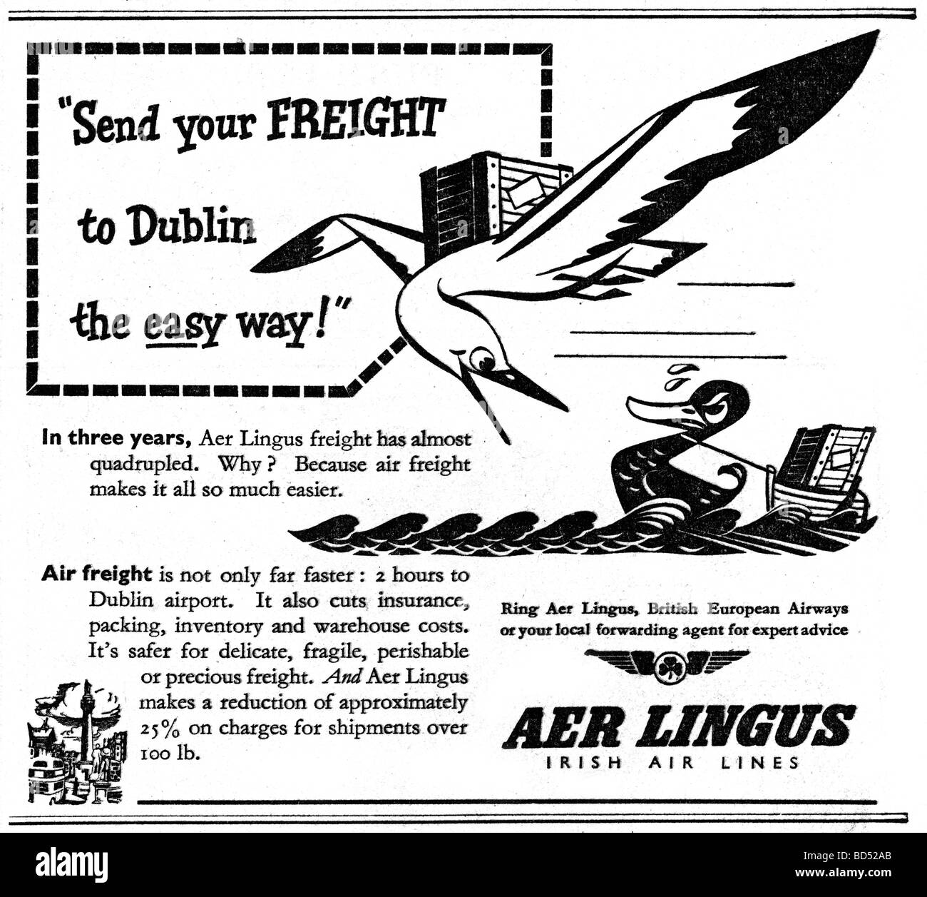 Aer Lingus air freight advert from 1951 Stock Photo - Alamy
