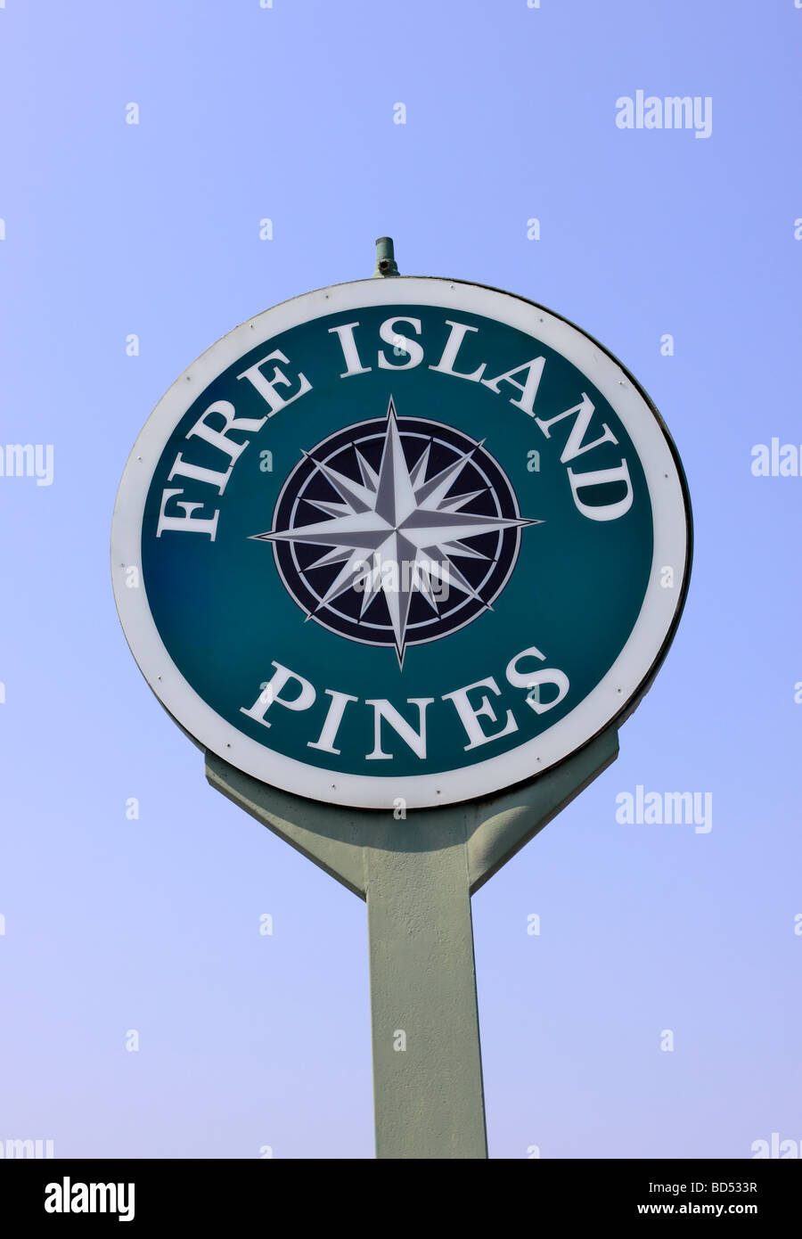 Sign at ferry terminal for trip to Fire Island Pines, a beach community ...