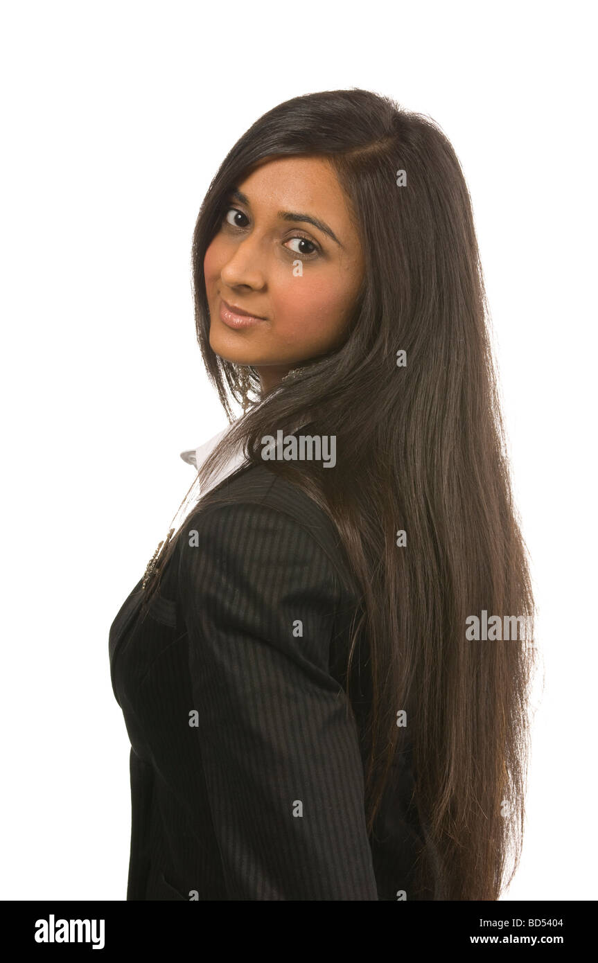 Asian Female Looking Back In Business Suit isolated on a white ...