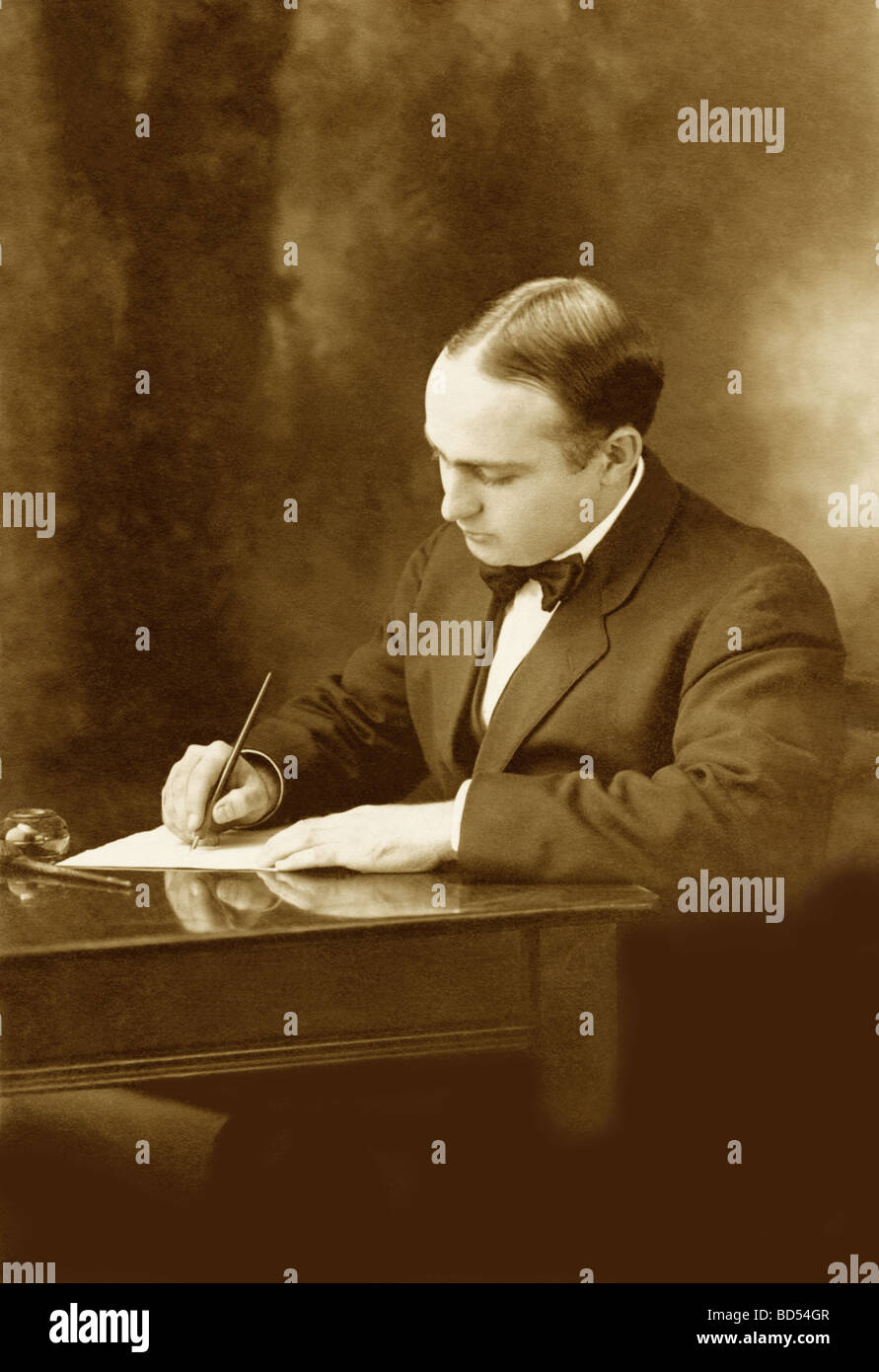 Man Writing a Letter with a Dip Pen Stock Photo - Alamy