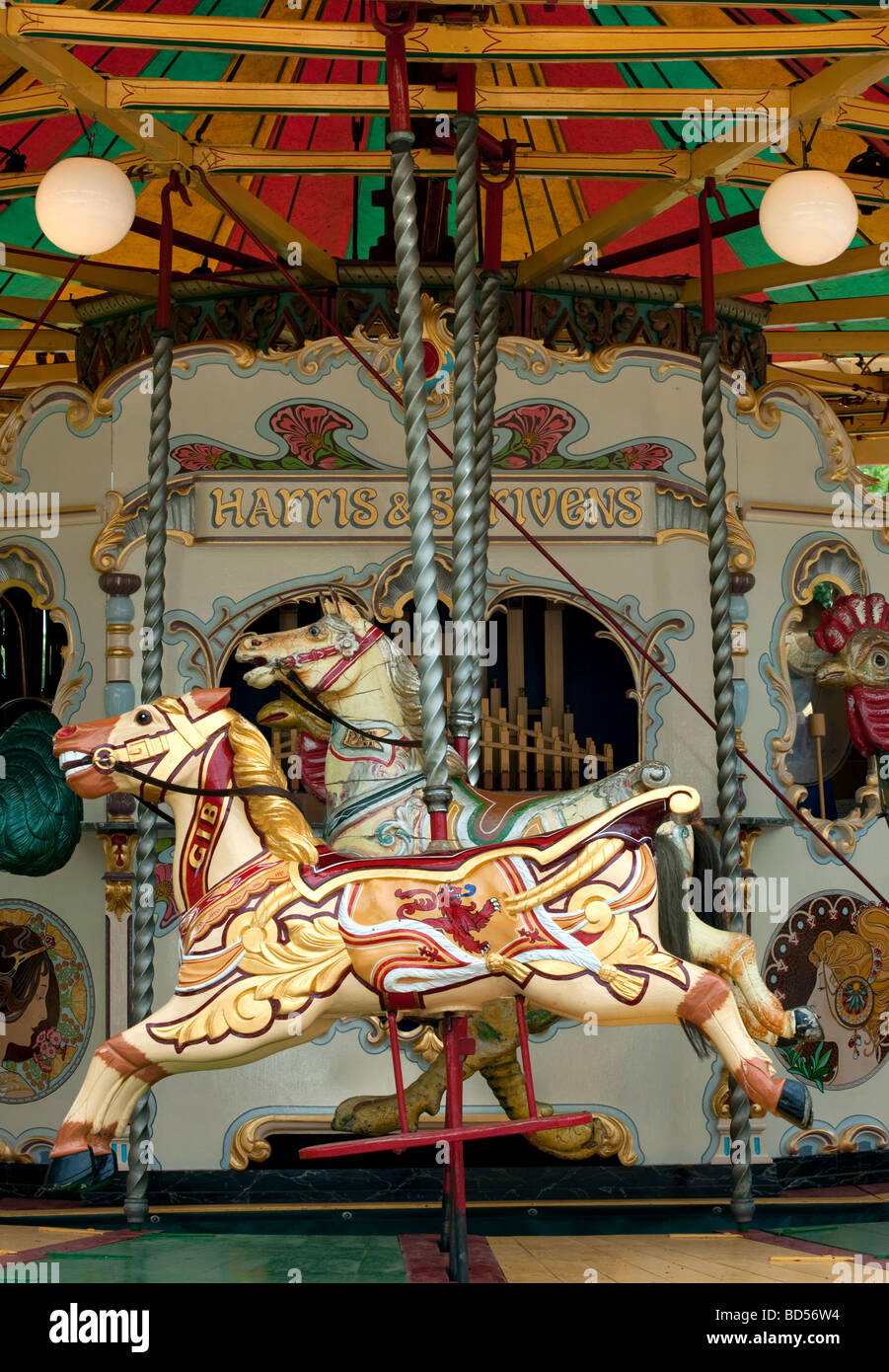 Horse on Victorian Merry Go Round at Blists Hill Victorian Town Stock ...