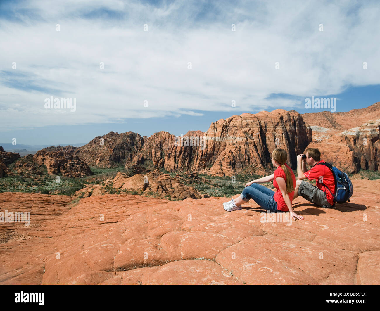 Two kids at Red Rock Stock Photo - Alamy