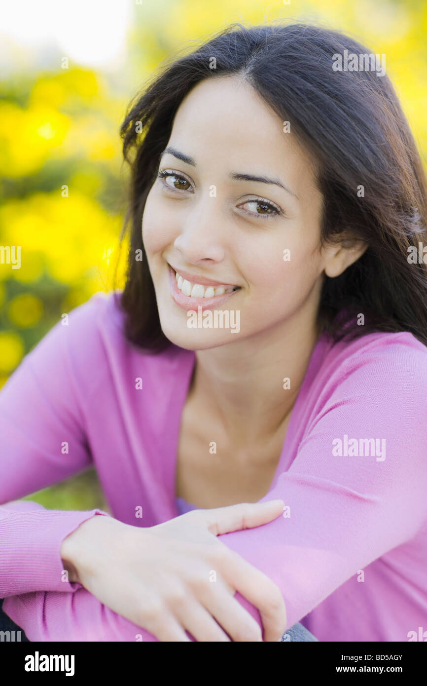 A woman outdoors smiling Stock Photo - Alamy