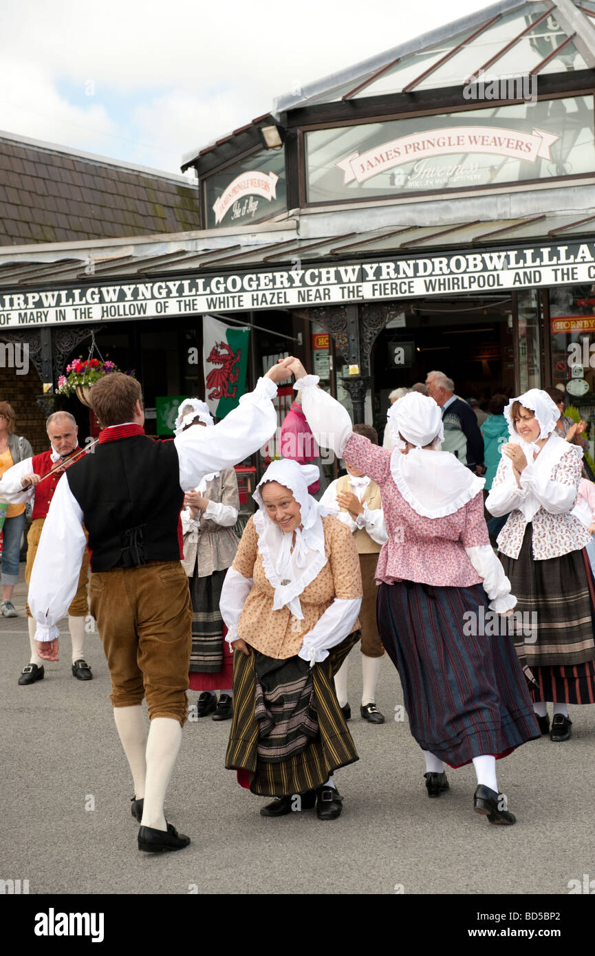 Traditional welsh folk dancers performing at Llanfairpwllgyngyll ...