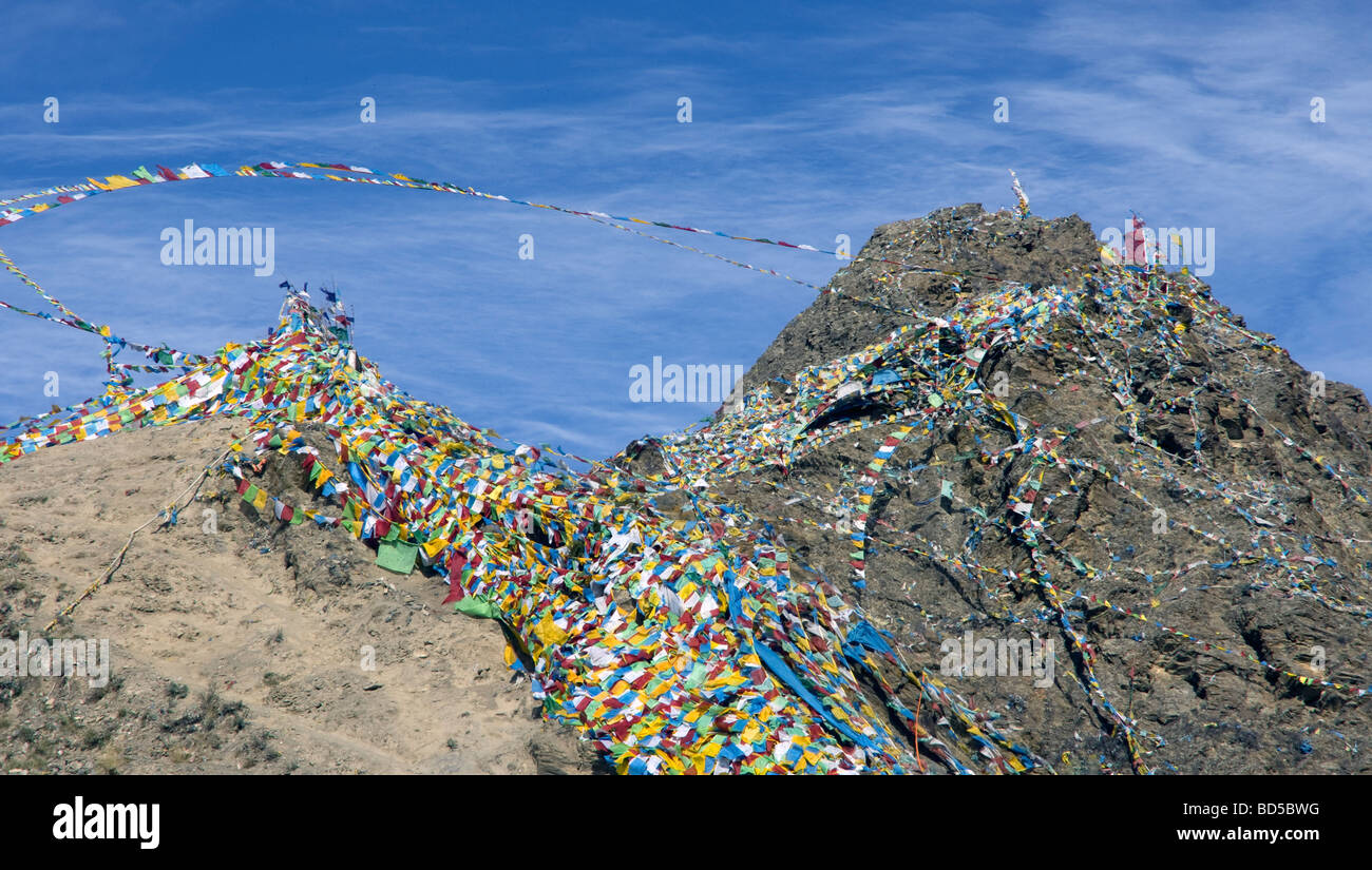 prayer flags blowing in the wind Stock Photo - Alamy
