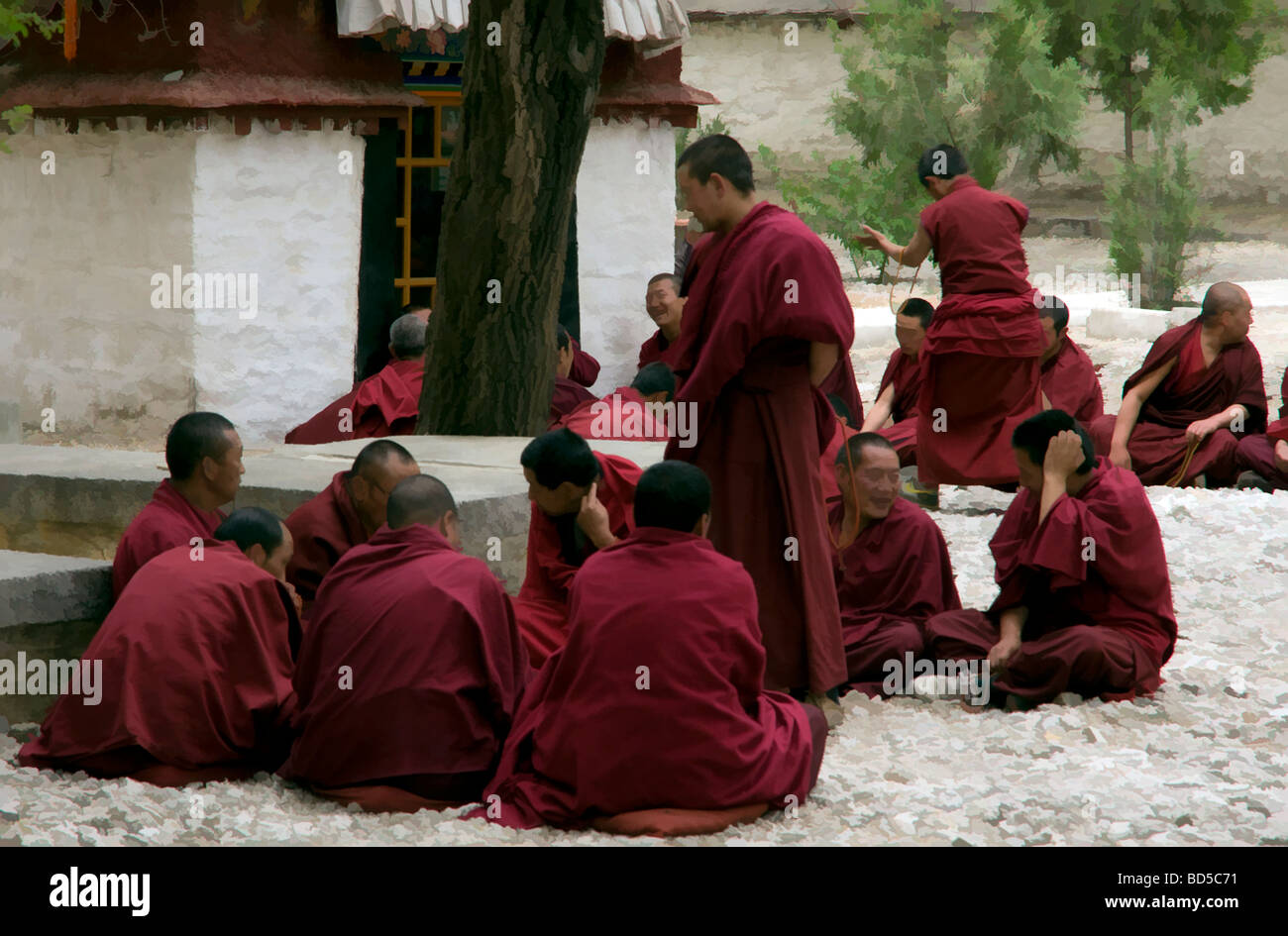 gelugpa monks debating in the courtyard at sera monastery Stock Photo ...
