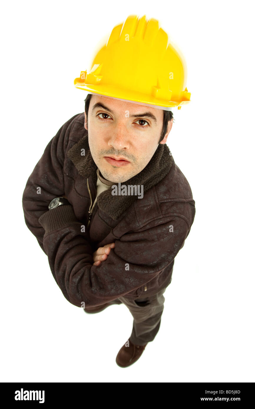 young worker full body in a white background Stock Photo - Alamy