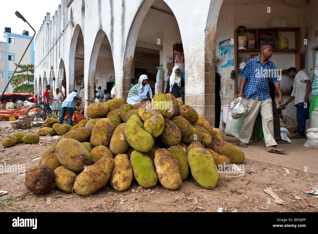 Jackfruit at a fruit market in Zanzibar Town, Zanzibar, Tanzania ...