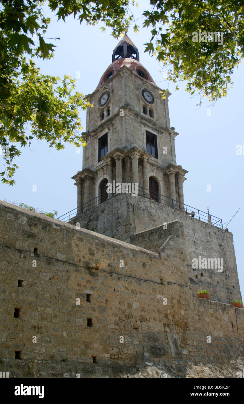 Roloi clock tower in Rhodes Old Town Rhodes Dodecanese Greece Stock ...