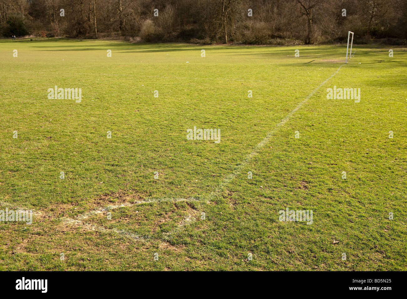 View from corner flag of UK football pitch Stock Photo - Alamy