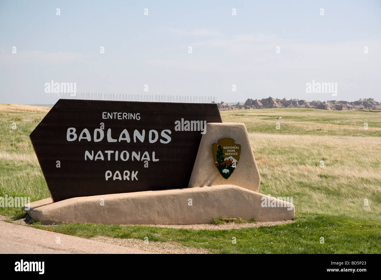 Badlands National Park entrance sign in southwest South Dakota USA ...