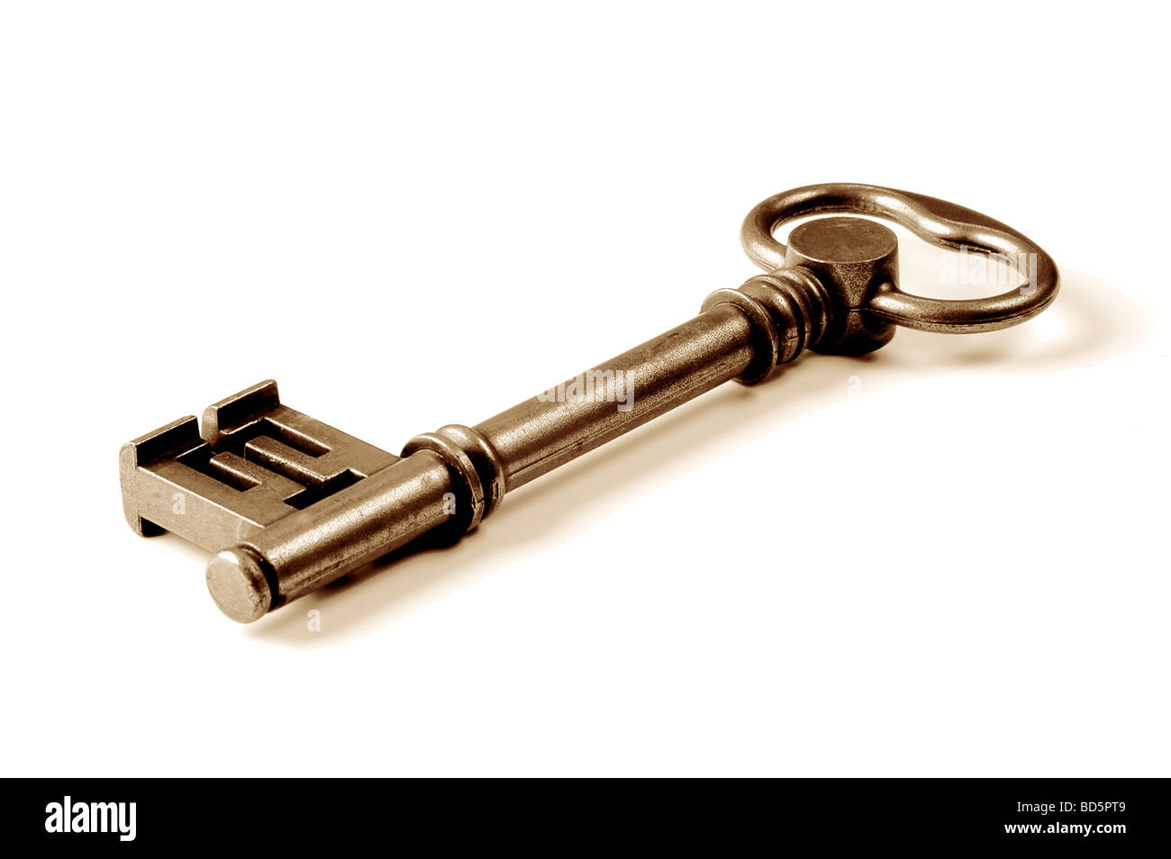 Vintage key in a close up view isolated over a white background Stock ...