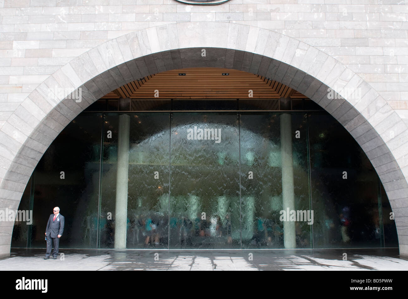 Museum guard at the main entrance of the National Gallery of Victoria ...